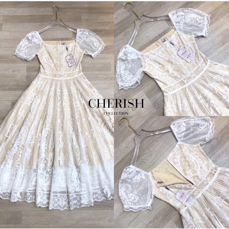 แม็กซี่เดรสลูกไม้เนื้อนุ่ม สีขาว S ป้าย CHERISH | Shopee Thailand
