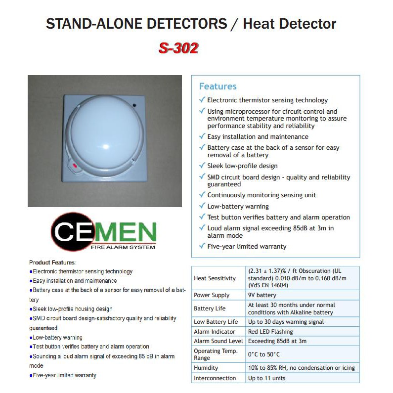 รุ่น S-302 Heat Detector ยี่ห้อ CEMEN | Shopee Thailand