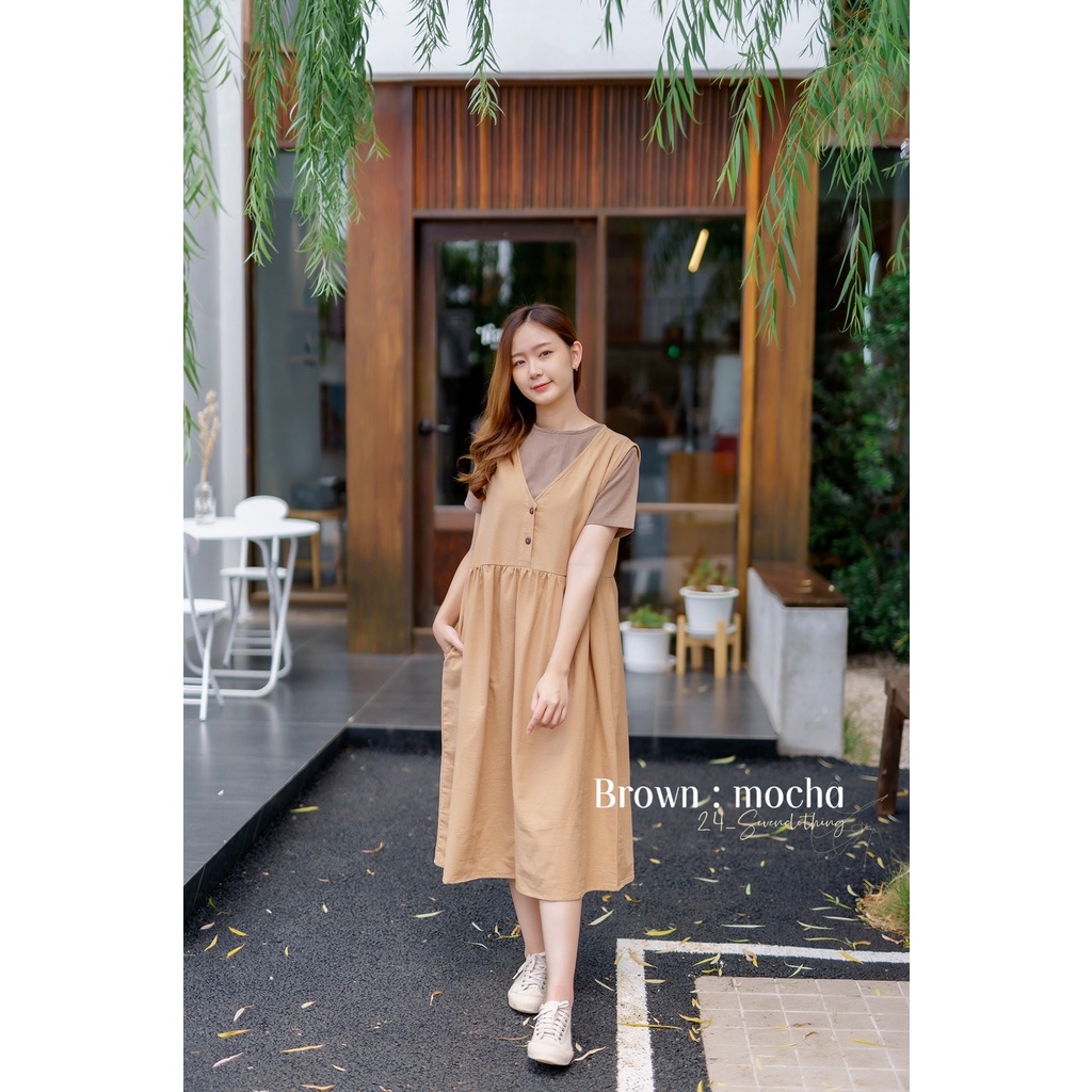 SAKURA : Brown 3 เดรสผ้าฝ้าย C100 ผ้านิ่ม เบา สบาย สายมินิมอล | Shopee ...