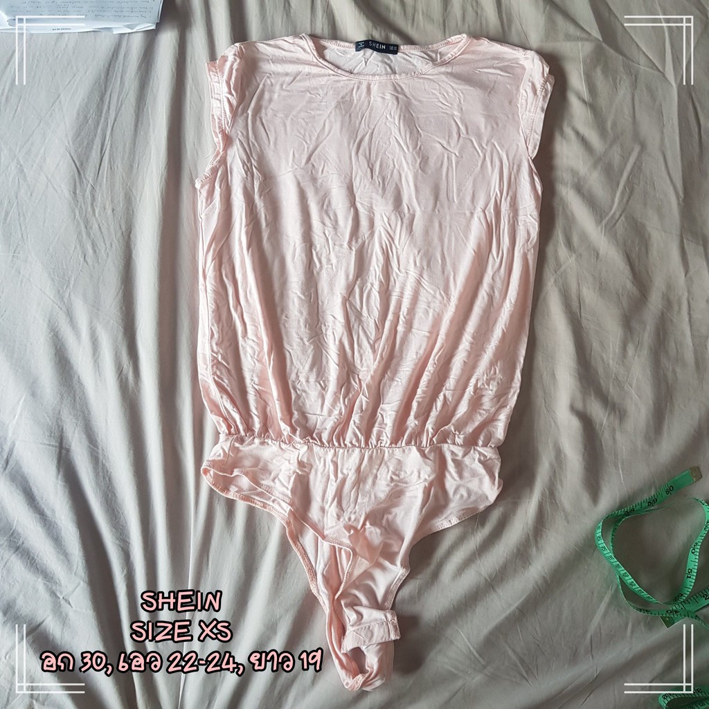 BODY SUIT ผ้าเรียบสีชมพูนู๊ด แขนกุด คอกลม SHEIN SIZE X S อก 30, เอว 22-24, ยาว 19 | Shopee Thailand