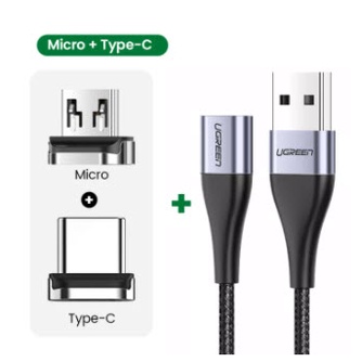 UGREEN (60277+60209)Magnetic USB Cable Fast USB C+Micro USB Head 1 ...