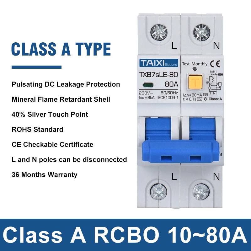 TAIXI RCBO RCCB Type A / AC Residual Current Circuit Breaker MCB 220V ...