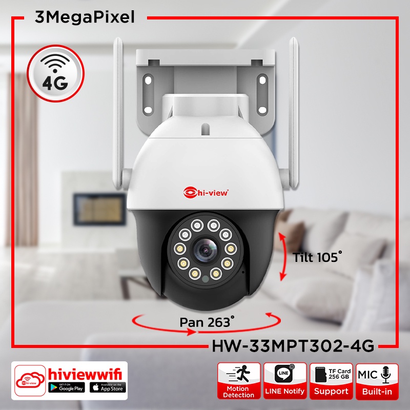 Hiview กล้องSpeeddome หมุนได้ กันน้ำ HW-33PT302-4G 3MP Wifi & 4G MINI ...