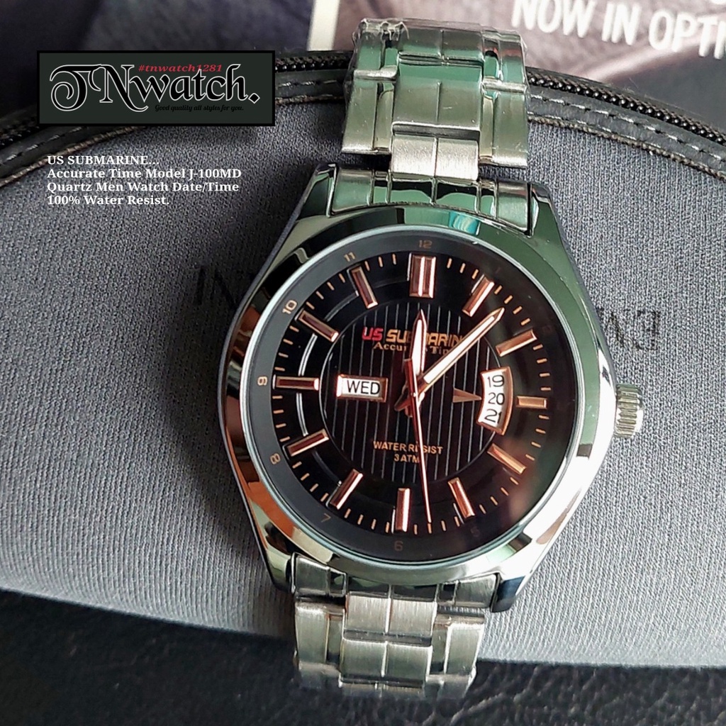 นาฬิกาus submarine รุ่น J-100MD นาฬิกาข้อมือ นาฬิกาผู้ชาย ระบบควอทซ์ มีวันที่ สายเหล็ก สีเงิน ...