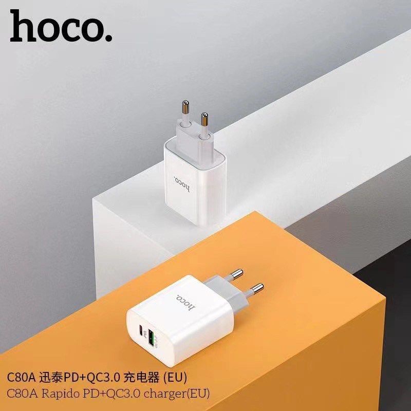 Hoco C80A PD+QC3.0 Charger 18W (EU)หัวชาร์จเร็ว Type-C+USB 18W ปลั๊กขากลม (มาตรฐานยุโรป ...