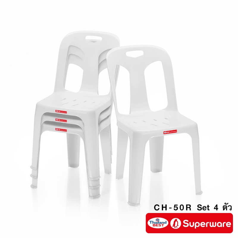 Srithai Superware เก้าอี้พลาสติก มีพนักพิงรุ่น ที่นั่ง สำหรับ สนาม นั่งเล่น วัด โต๊ะจีนรุ่น CH ...