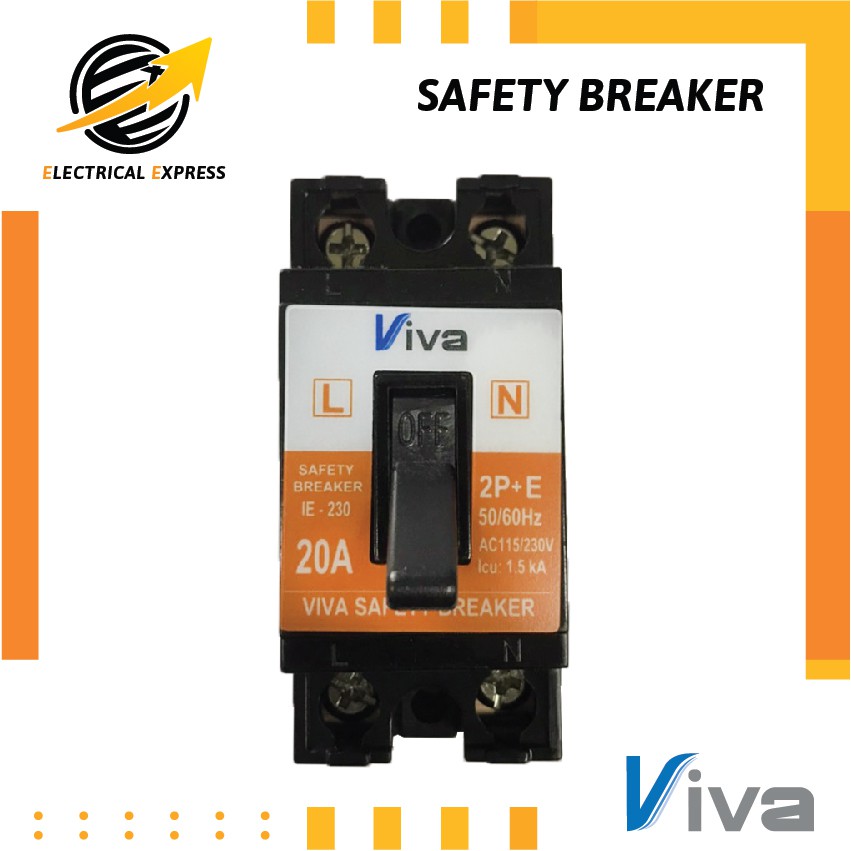 VIVA เซฟตี้เบรกเกอร์ (Safety Breaker) รุ่น IE-230 ขนาด10A,15A,20A,30A 2P 220VAC (เบรกเกอร์กันไฟ ...