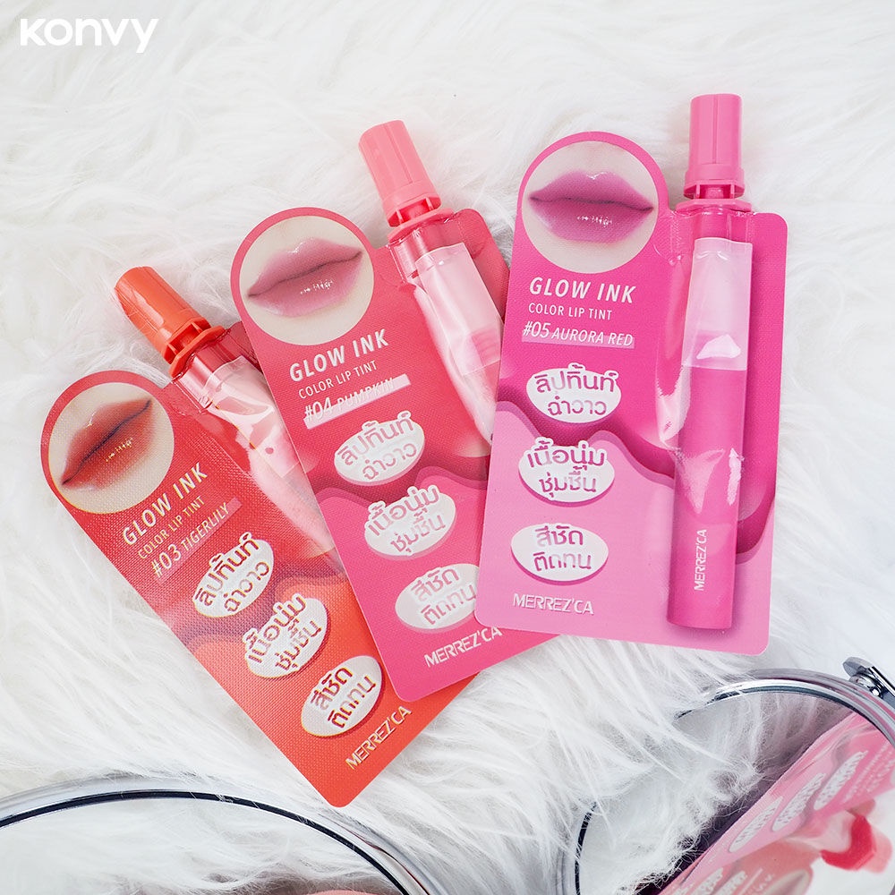 Merrezca Glow Ink Color Lip Tint 2ml #05 Aurora Red เมอร์เรซกา ลิปทินท์ ...