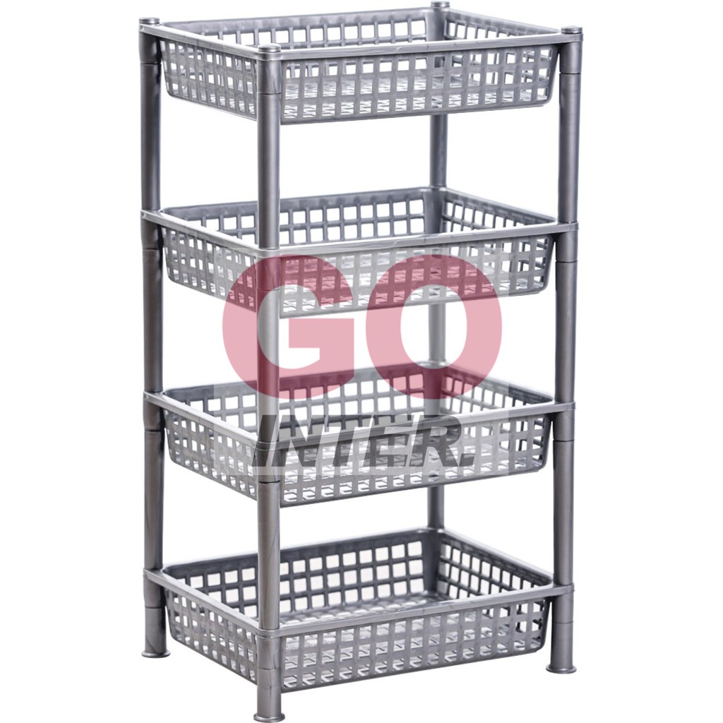 ชั้นวางของพลาสติกอเนกประสงค์ 4ชั้น สีเงิน ขนาด30x40x72ซม. สำหรับใช้ในห้องครัว,ห้องน้ำ,วางขวดซอส ...