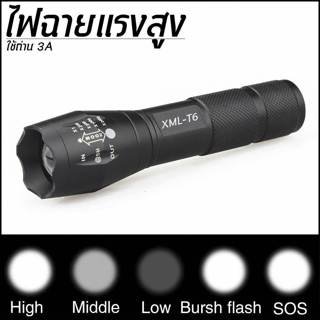 ultra LED CREE XML T6 ไฟฉายความสว่างสูง LED CREE XML T6 5 โหมด ...