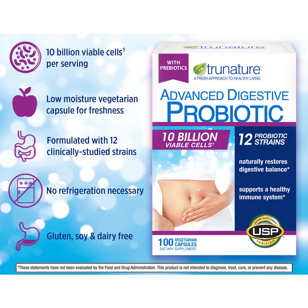 Exp:10/24 Trunature Advanced Digestive Probiotic 100 Capsules exp 10/24 ...