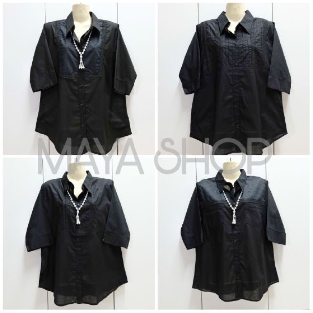 MAYASHOP เสื้อเชิ๊ตสีดำ ผ้ามัสลิน แต่งลูกไม้ รอบอก 42-50 ไซส์ใหญ่ เสื้อ ...