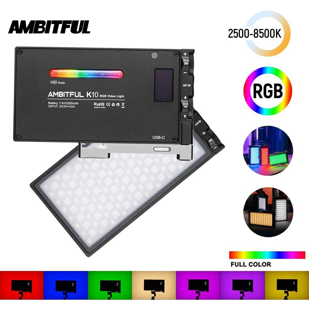 AMBITFUL K10 RGB 2500k-6500k ไฟ led full color หรี่แสงได้สําหรับใช้ถ่ายภาพวิดีโอในสตูดิโอ dslr ...