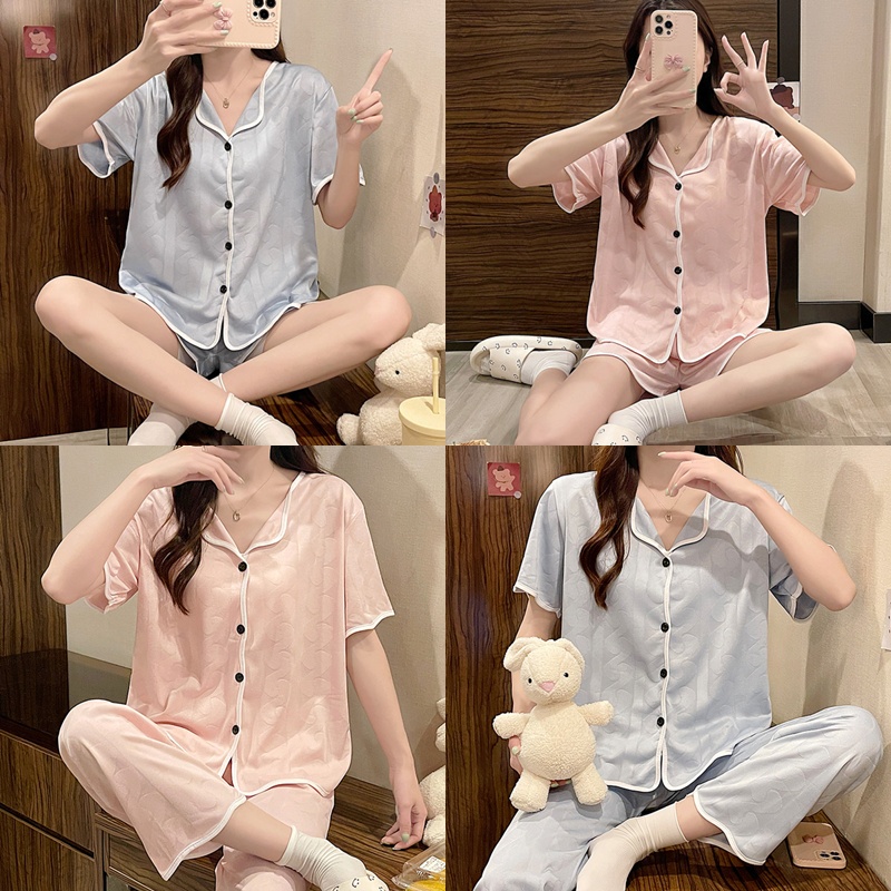 ชุดนอนแขนสั้น สีพื้น ผู้หญิง น่ารัก เรียบหรู ES2020 | Shopee Thailand