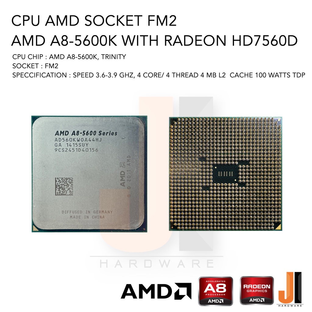 CPU AMD A8-5600K 4 Core/ 4 Thread 3.6-3.9 Ghz 4 MB L2 Cache 100 Watts ...
