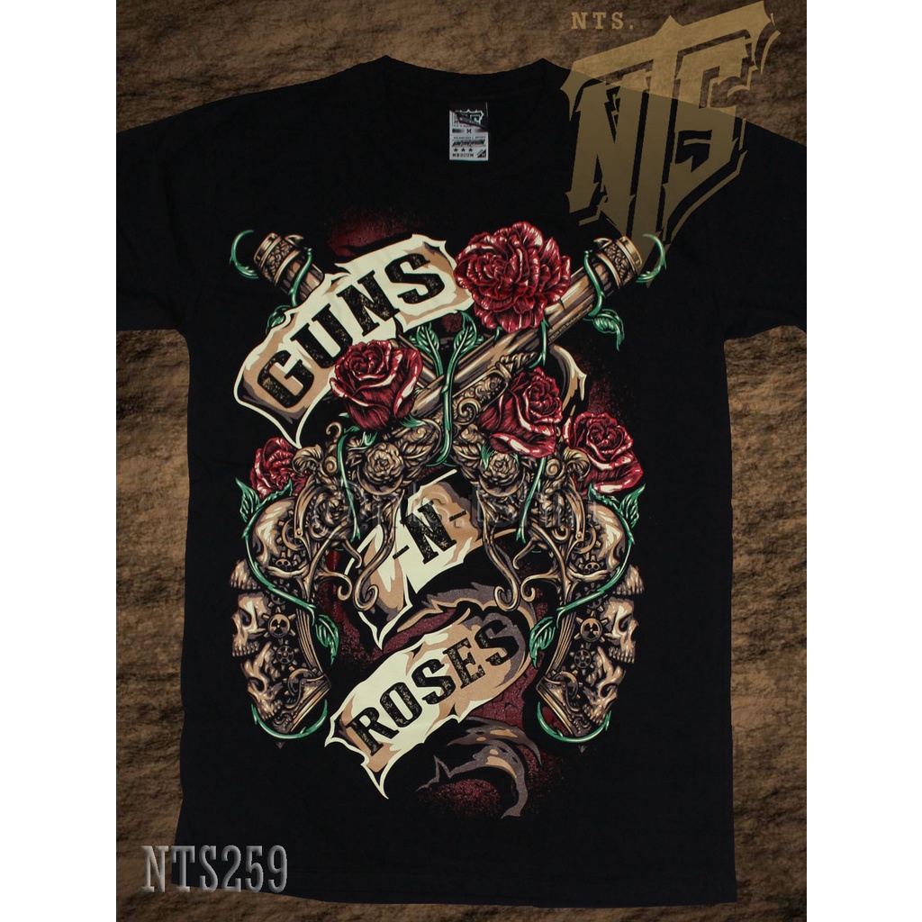 NTS 259 Gun n' Roses เสื้อยืด ลายวงดนตรี ซิลค์สกรีน ผ้าคอตตอนหนานุ่ม ...