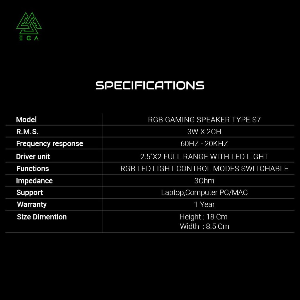 EGA TYPE S7 Speaker Gaming ลำโพงเกมมิ่ง 7 LED Color Lighting USB+Jack 3 ...