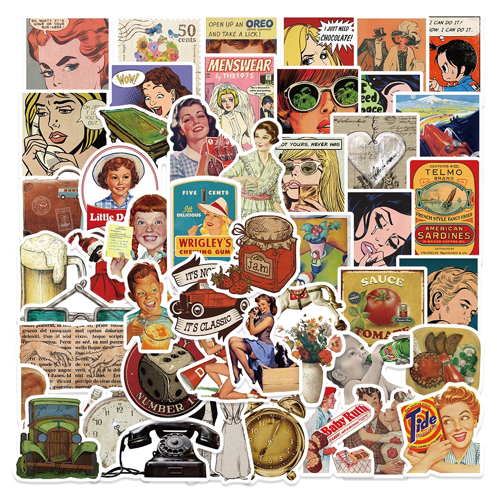 52pcs Retro Pop Art Waterproof Stickers Skateboard Laptop Luggage Bike ...