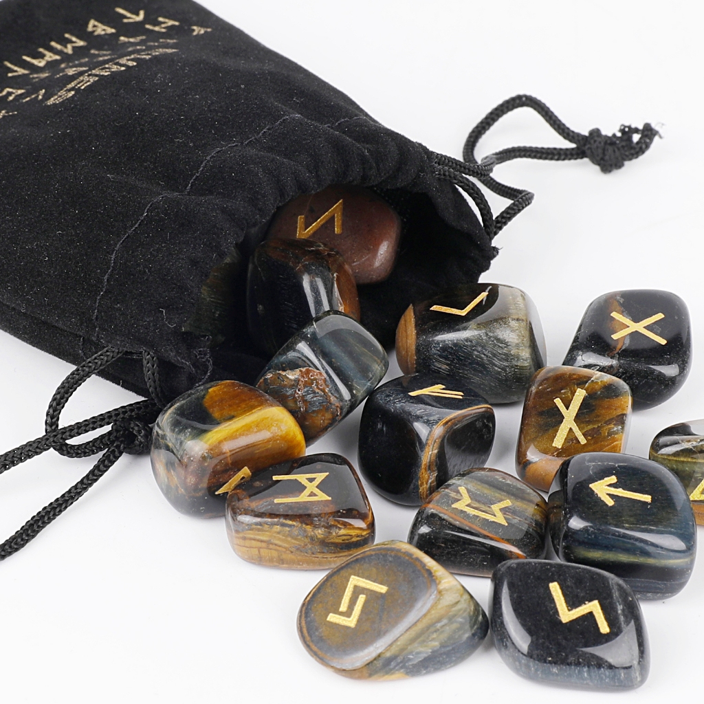 1 ถุง 25 ชิ้น/เซ็ต Blue Tiger Eye Stone fortune-telling runes ...