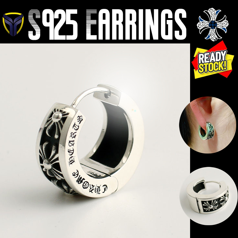 2023 Chrome Hearts CH สี Handmade S925 เงินสเตอร์ลิงดอกไม้ต่างหู Hoop ผู้ชายผู้หญิง Unisex ...