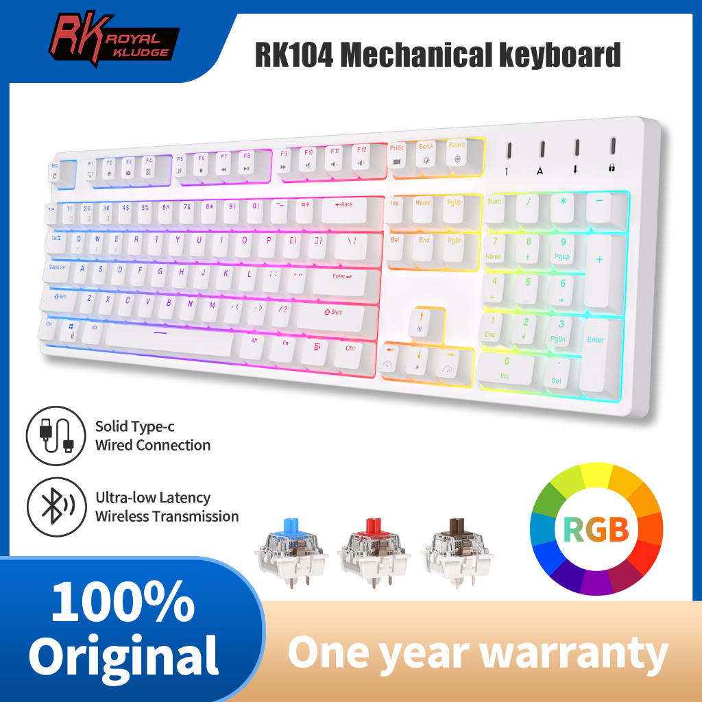Rk104 RK Royal Kludge คีย์บอร์ดไร้สาย 104 คีย์ มีสาย RGB บลูทูธ 2.4G ...
