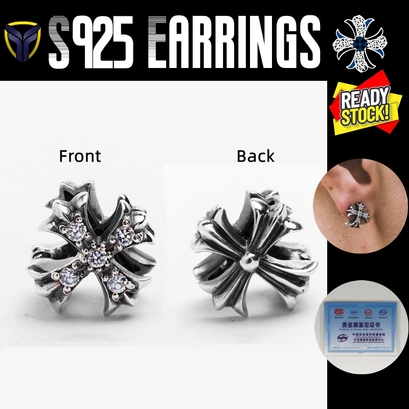 CH Chrome Hearts S925 เงินสเตอร์ลิงZircon Cross Earlessเจาะคลิปต่างหูColorproof Hypoallergenic ...