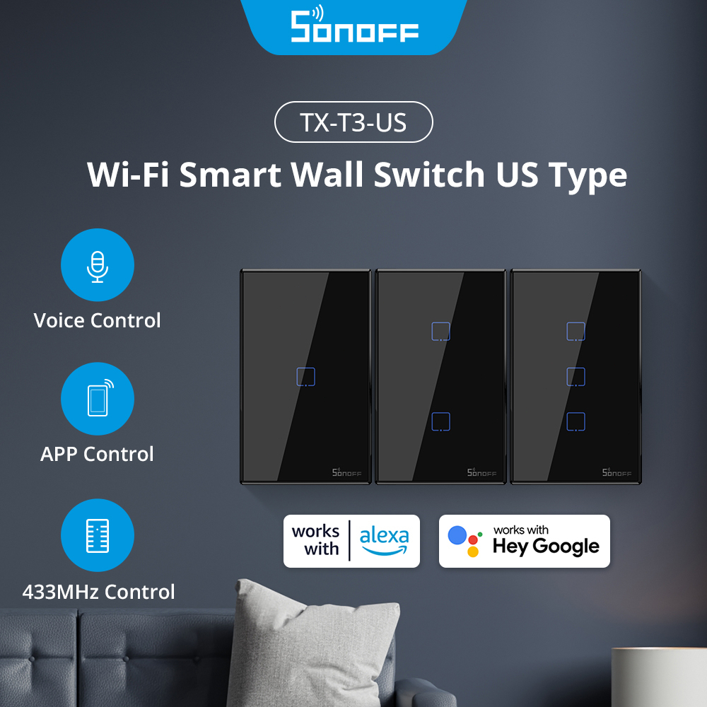 Sonoff T3 TX US 1/2/3 Gang 433Mhz RF WiFi สวิตช์ควบคุมระยะไกลผ่านแอพ ...