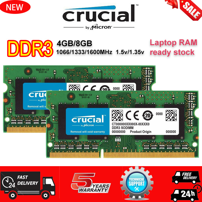 Crucial หน่วยความจําแล็ปท็อป RAM DDR3 DDR3L 8GB 4GB 1333MHz 1600MHz 1066Mhz SODIMM PC3-12800S ...