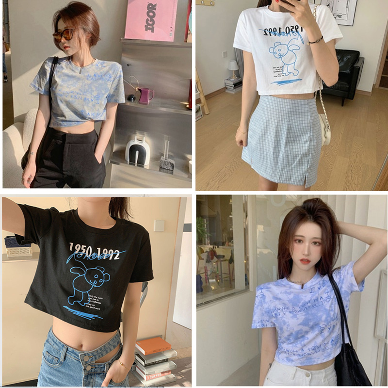 【WANG JIAO ZHAN】 เสื้อยืดแขนสั้นหลวมพิมพ์ลายมัดย้อม | Shopee Thailand