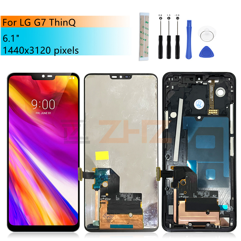อะไหล่หน้าจอสัมผัสดิจิทัล LCD LG G7 ThinQ พร้อมกรอบ G710 แบบเปลี่ยน ...