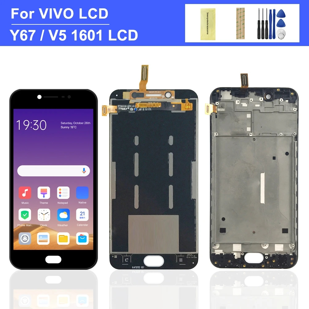 ชุดประกอบหน้าจอสัมผัสดิจิทัล LCD พร้อมกรอบ แบบเปลี่ยน สําหรับ VIVO Y67 Y67L VIVO V5 1601 ...