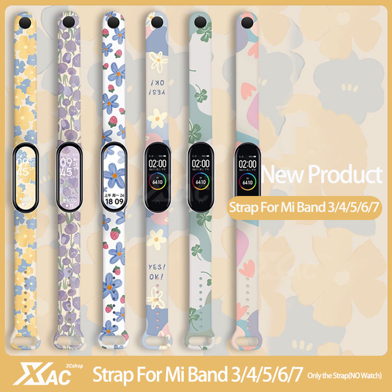 สายนาฬิกาข้อมือซิลิโคน ลายดอกไม้ สําหรับ Xiaomi mi band 7 6 5 4 3 Miband 7 6 5 mi band 3 4 5 6 7 ...