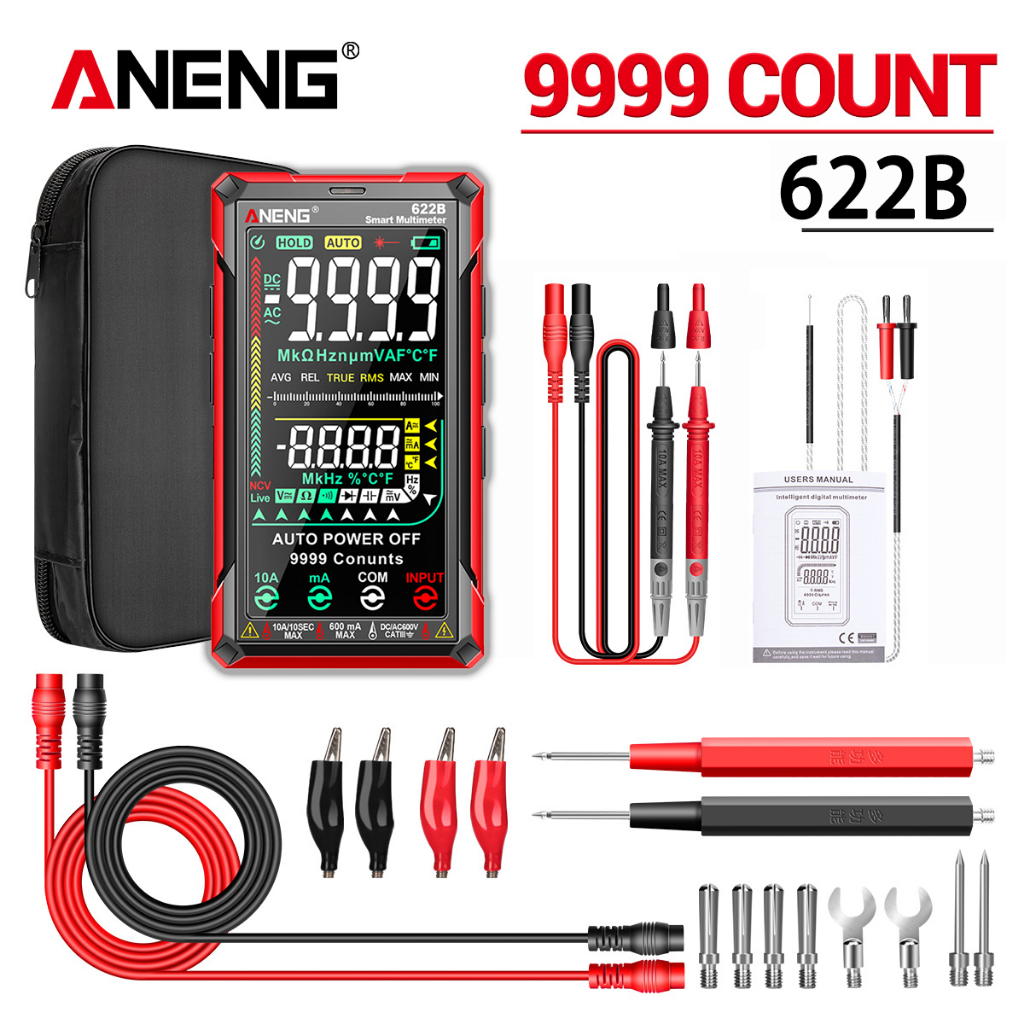 Aneng มัลติมิเตอร์ดิจิทัล 622B 10A RMS DC/AC 9999 มัลติเทสเตอร์ พร้อม ...