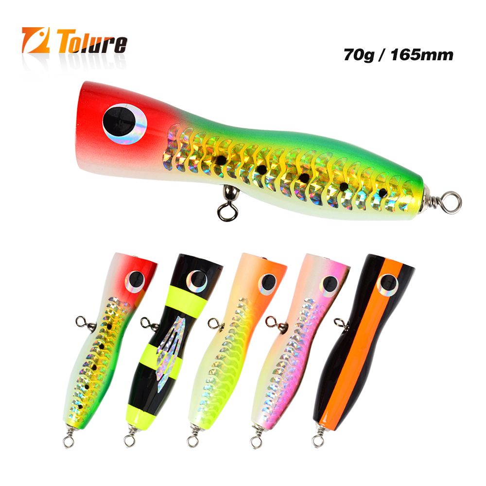 Tl 70g 16.5 ซม.Topwater Jigs ไม้ Popper Lure Handmade Trolling เหยื่อเกมใหญ่ Deep Sea GT Popping ...