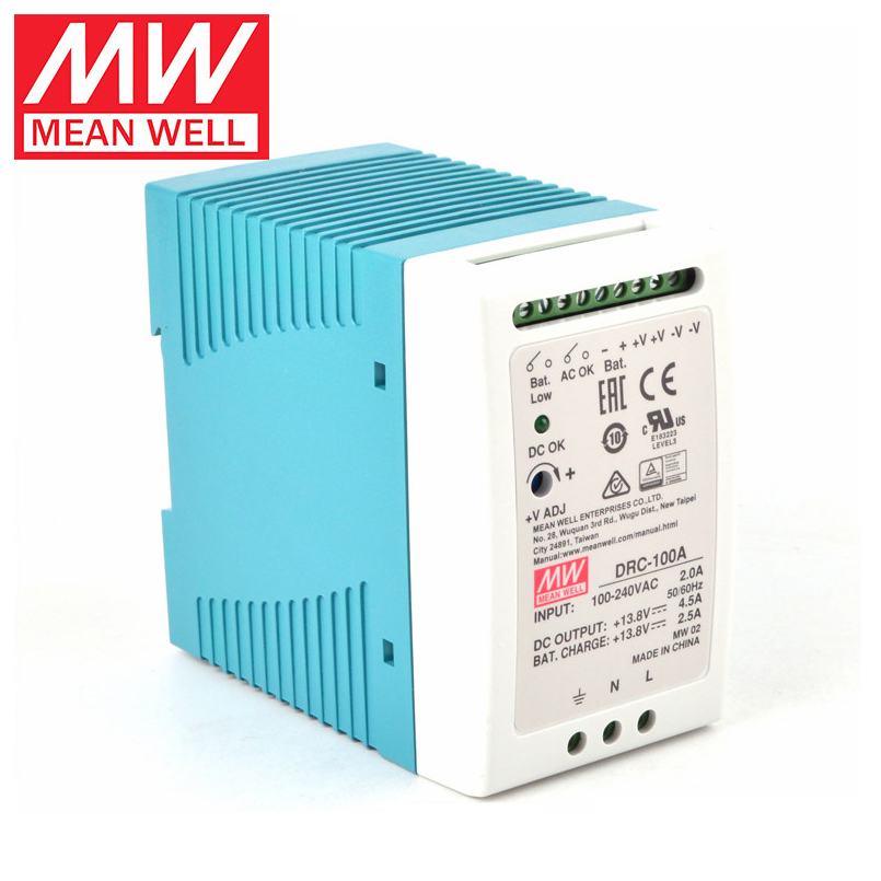 Mean WELL แหล่งจ่ายไฟสลับ DRC-100A/100B แบบ Security DIN พร้อมฟังก์ชั่น UPS 100W เอาต์พุตกลุ่ม ...