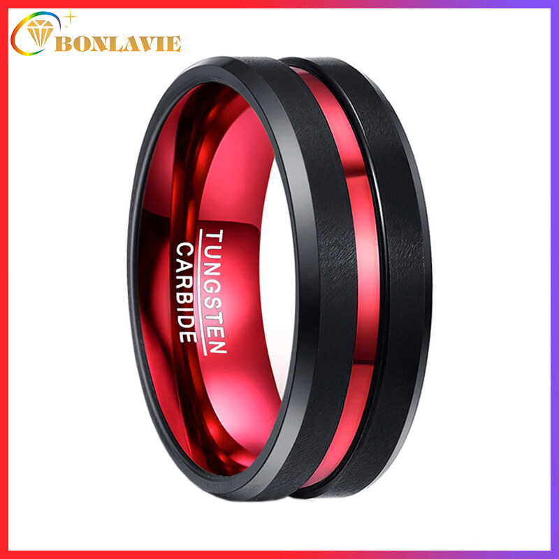 【รองรับการแกะสลัก】BONLAVIE แหวนทังสเตนคาร์ไบด์ เนื้อแมตต์ 8 มม. สีดํา ...