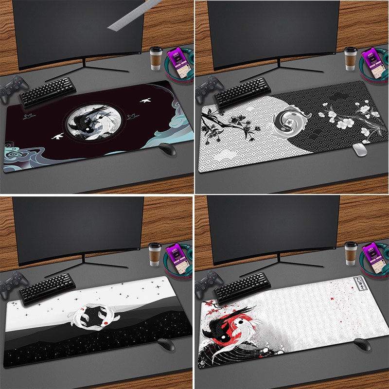 Fish Art Gaming Mouse Mat ดอกไม้ Gamer Mousepad Yin Yang คีย์บอร์ดตาราง ...