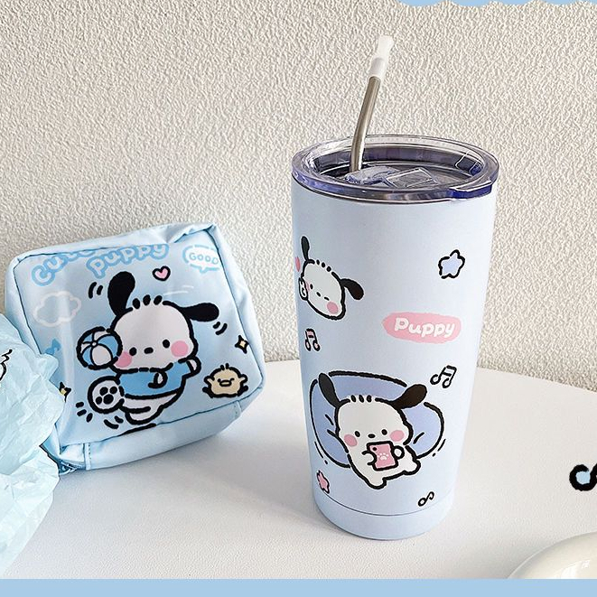 Ohaya Pochacco แก้วกาแฟสเตนเลส 600 มล. พร้อมหลอดดูดน้ํา 600 มล. | Shopee Thailand