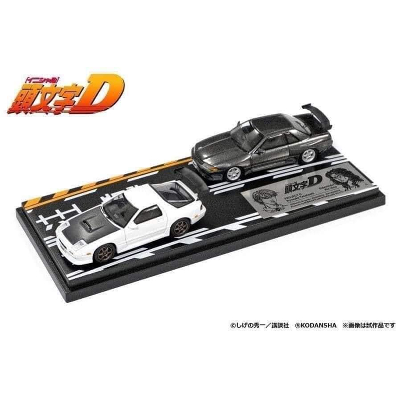โมเดลรถยนต์ 1:64 Initial D ฉากไดโอราม่า พร้อมรถยนต์สองคัน B) Mazada RX7 ...