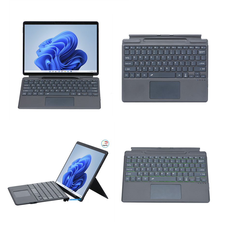 คีย์บอร์ด Bluetooth แบบชาร์จได้สําหรับ Surface Pro 8 Pro 9 พร้อมทัชแพดและเรืองแสงเข้ากันได้กับ ...
