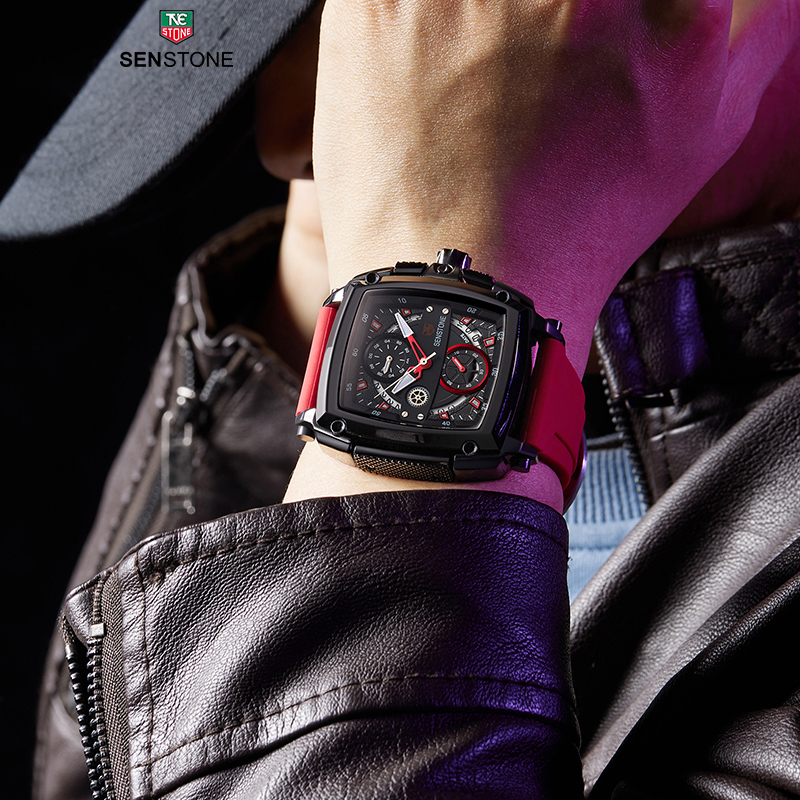SENSTONE ของแท้ นาฬิกาข้อมือควอทซ์ อนาล็อก โครโนกราฟ สายสเตนเลส เรือง ...