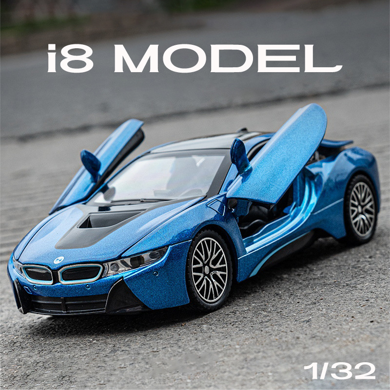 RUM1:32 Scale BMW i8 รถรุ่น Light & Sound Effect รถDiecastของเล่นสําหรับเด็กวันเกิดของเล่นเด็กคอ ...