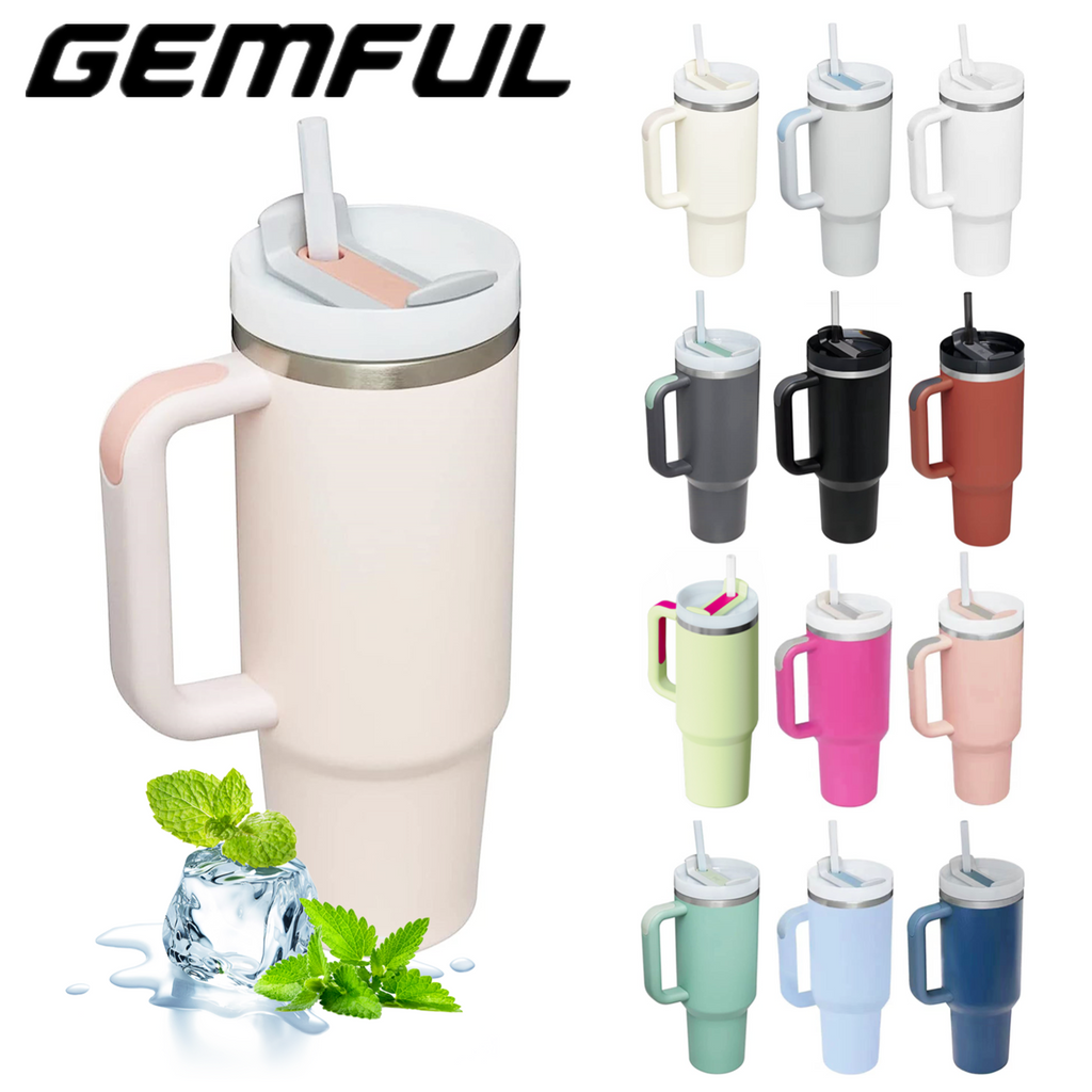GEMFUL 1.2L Tumbler พร้อมที่จับและฟาง 40 ออนซ์แก้วฉนวนสแตนเลสถ้วยกาแฟ ...