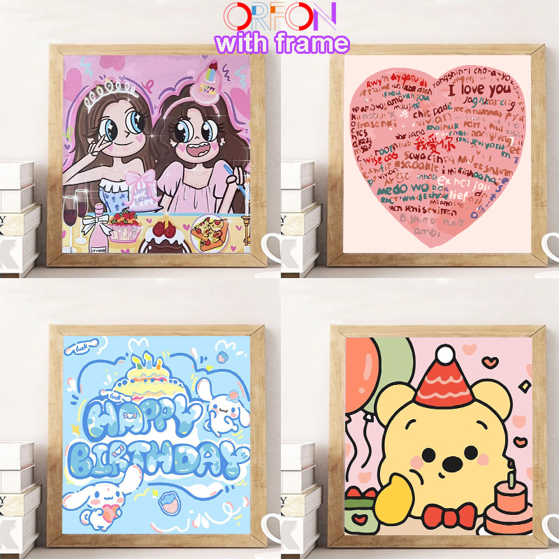 Orfon ภาพระบายสีตามตัวเลข ขึงเฟรมไม้พร้อมอุปกรณ์ ขนาด20X20 ซม ฝึกสมาธิ ของขวัญ DIY สำหรับตกแต่ง ...