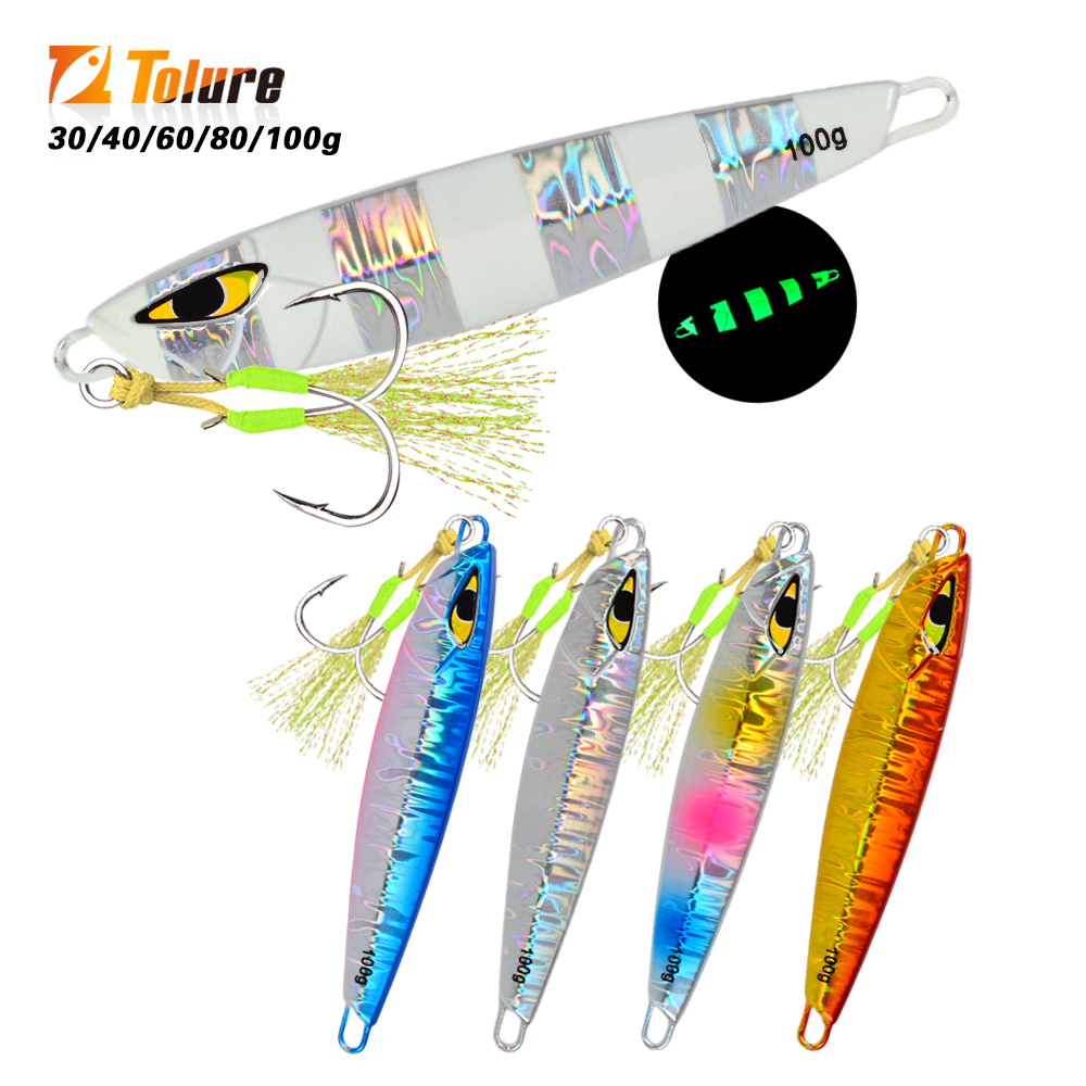 TL 30g 40g 60g 80g 100g ช้า Jigging Lure Assist Hooks ตกปลาน้ําเค็ม Lure Cast Metal Jigs Sea ...