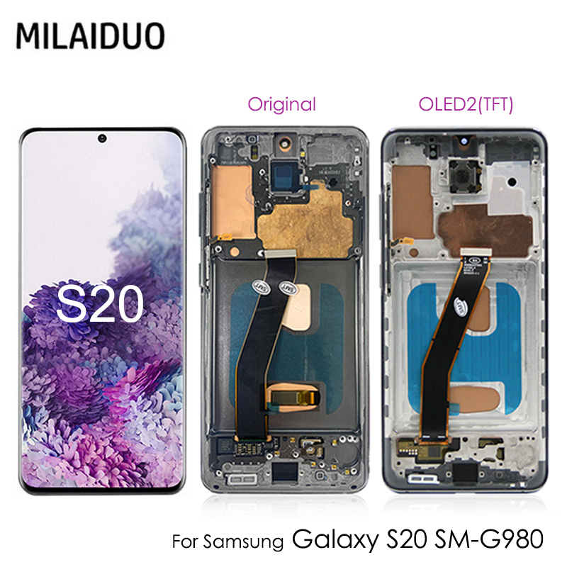 Amoled TFT S20 หน้าจอสัมผัส LCD 4G พร้อมกรอบ สําหรับ SAMSUNG Galaxy S20 SM-G980F DS G980 ...