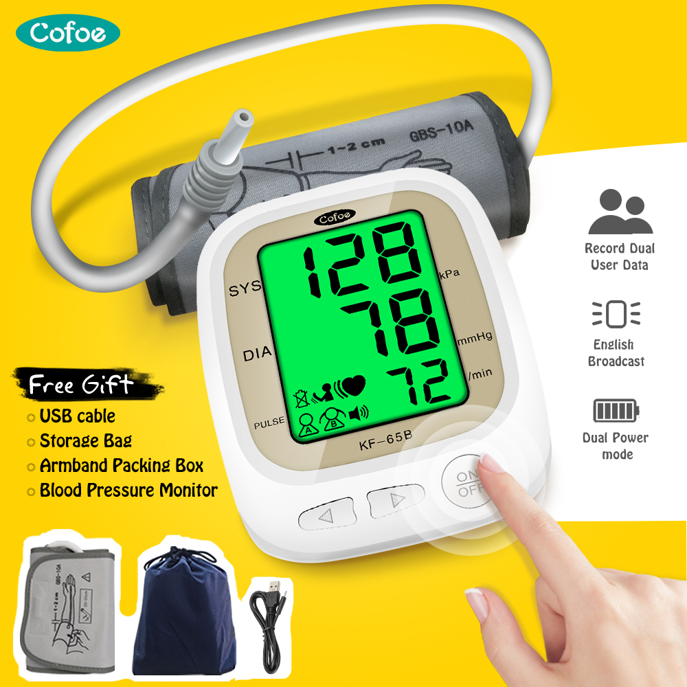Cofoe เครื่องวัดความดันโลหิตอัจฉริยะ USB แบบแขนคู่ พร้อมไฟแบ็คไลท์ สามสี | Shopee Thailand