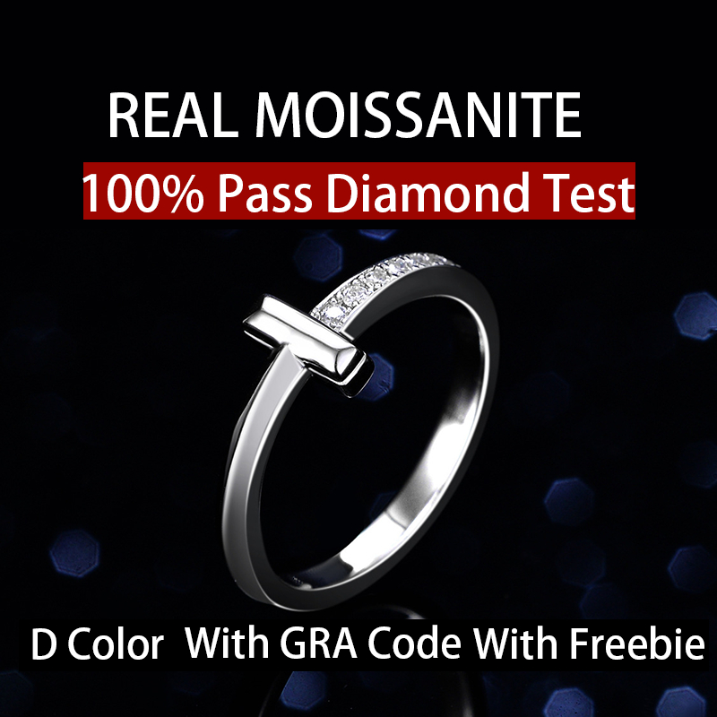 จริง Moissanite Ins สไตล์ Single Line Design หางแหวนจริง Moissanite สีขาว D สี S925 เงินสเตอร์ ...