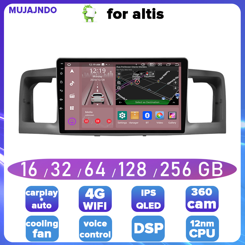 Mujajndo สําหรับ Toyota Corolla altis 2004-2007 android12 2 4 8GB RAM 9 ...