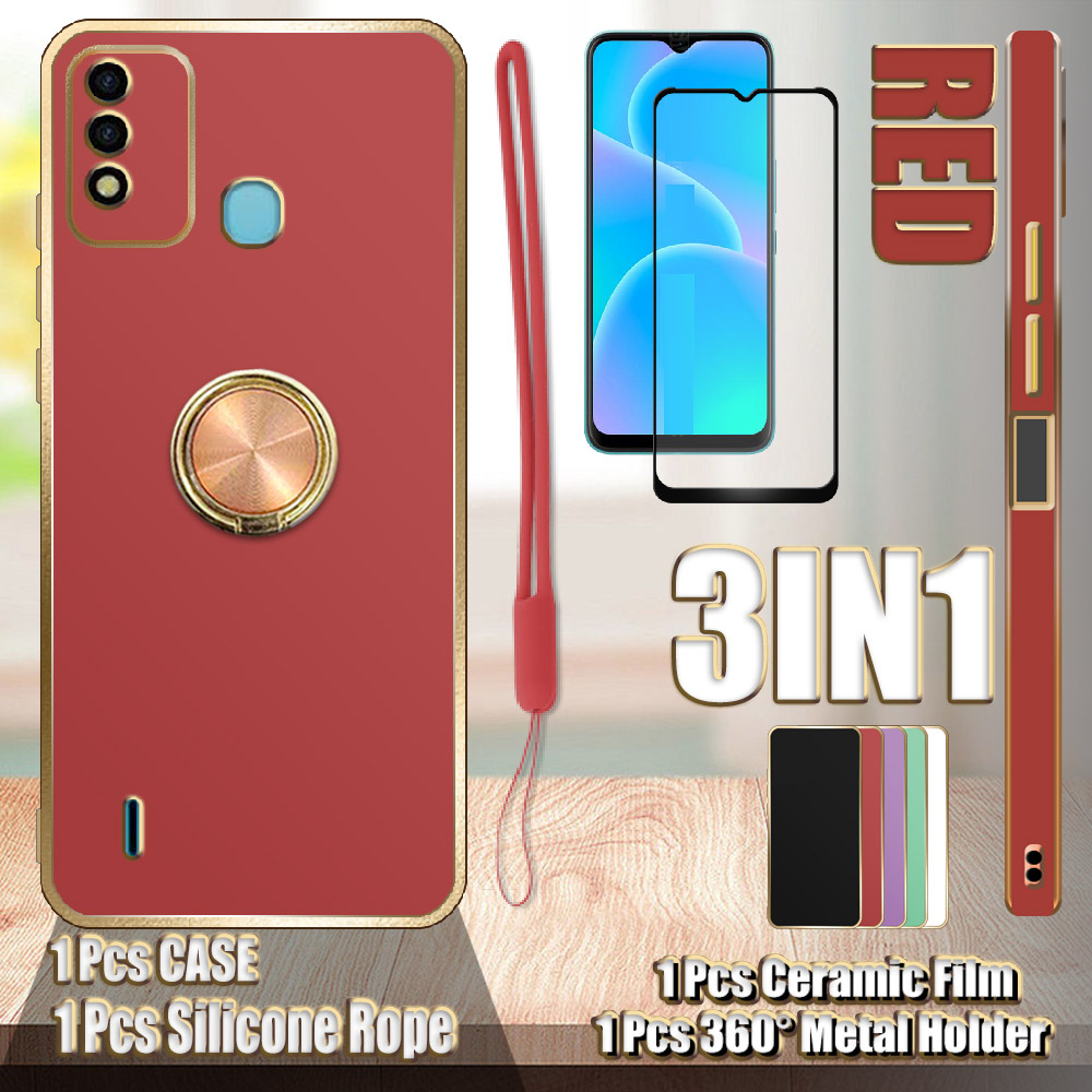3 In 1 เคสชุบไฟฟ้า ขอบตรง พร้อมตัวป้องกันหน้าจอเซรามิก และ 360 สําหรับ ...